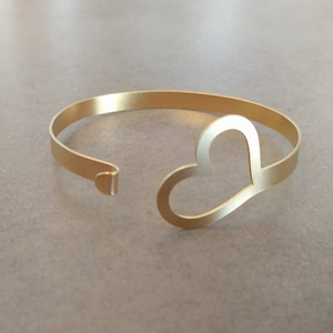 Gold Heart Bracelet, Bridal Cuff Bracelet, Love Bracelet, Gold Cuff ...