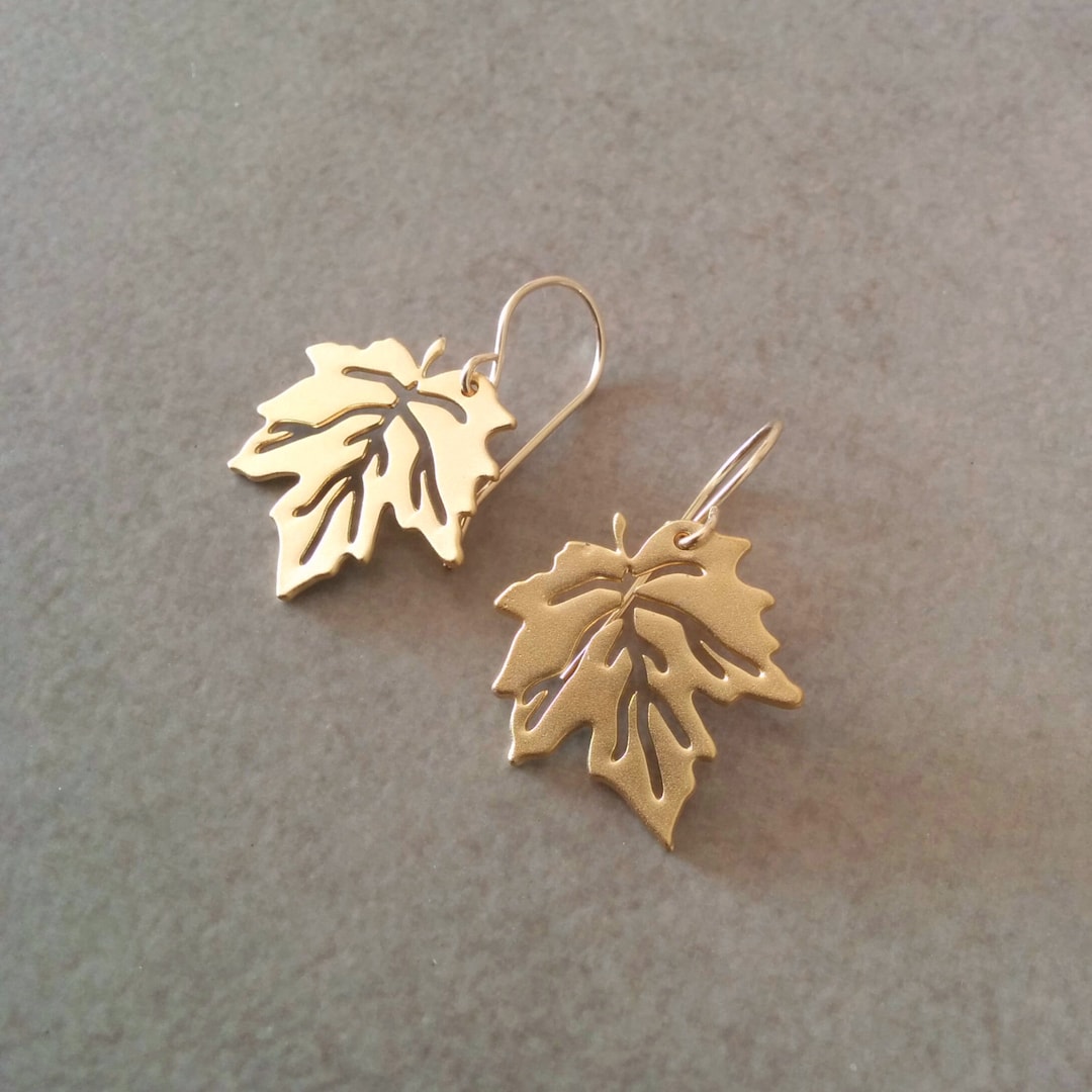 Gold Leaf Earrings, Leaf Earrings, Gold Earrings, Dangle Earrings, Leaf ...