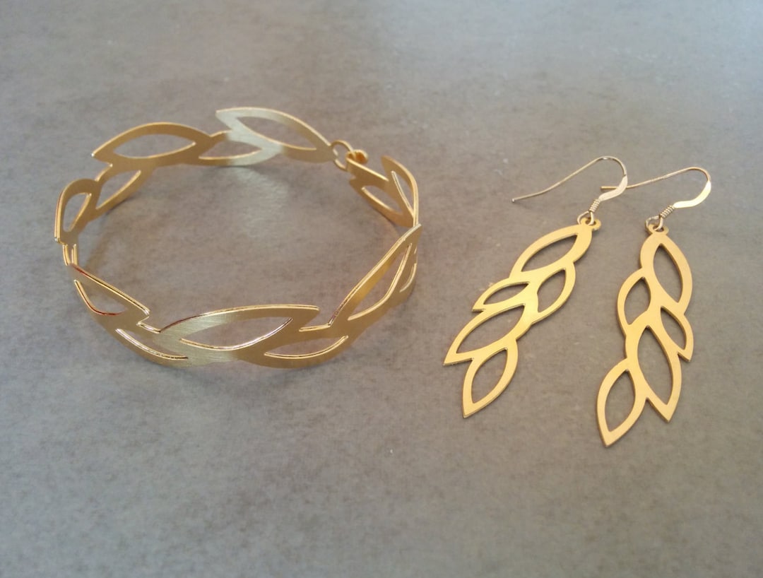 Gold Jewelry Set, Bridal Jewelry Set, Gold Bracelet, Gold Earrings ...