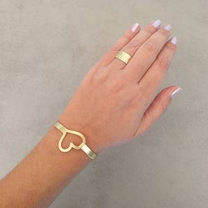 Gold Heart Bracelet, Bridal Cuff Bracelet, Love Bracelet, Gold Cuff ...