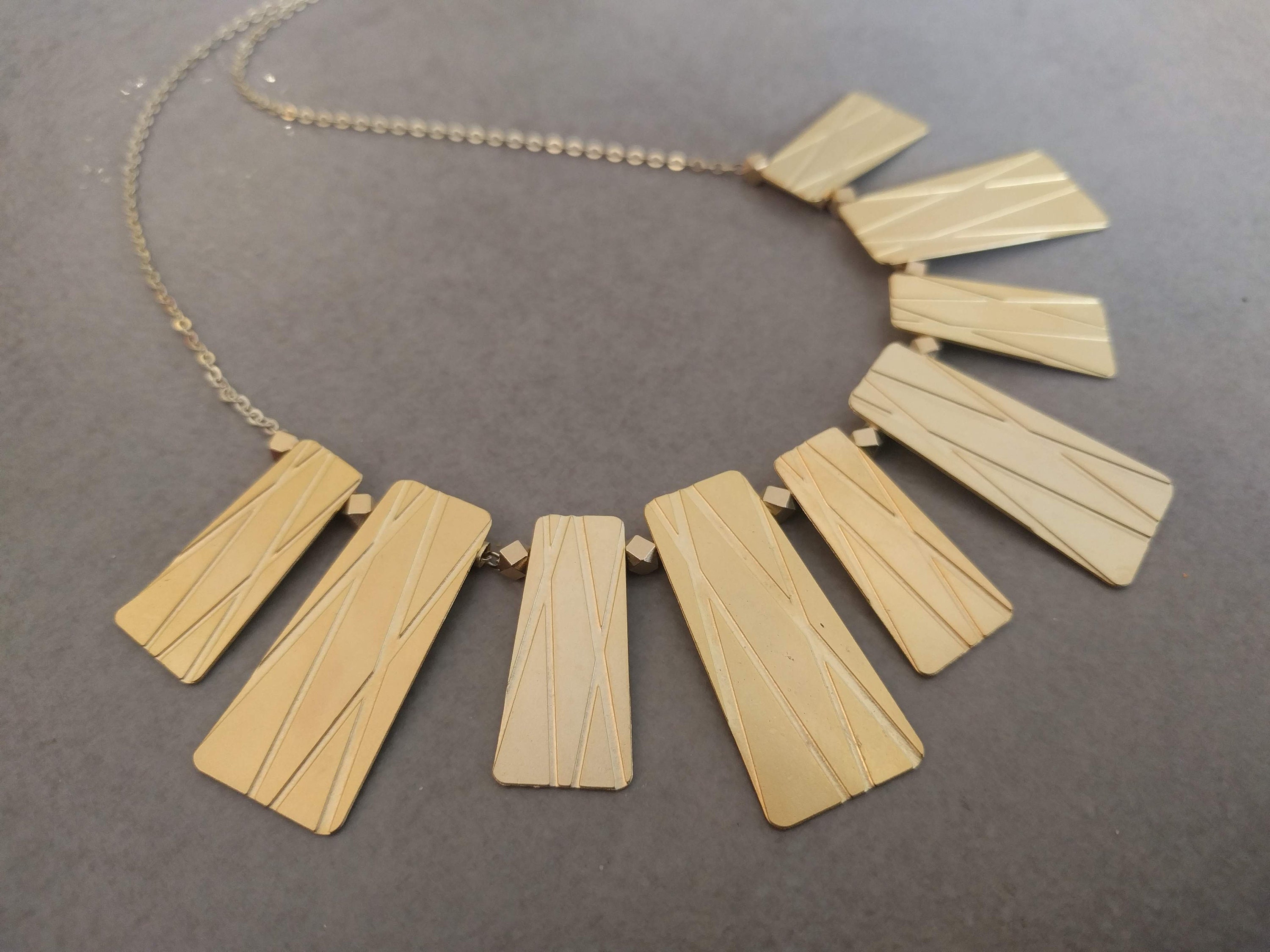 Gold Bib Necklace Gold Statement Necklace Geometric | Etsy