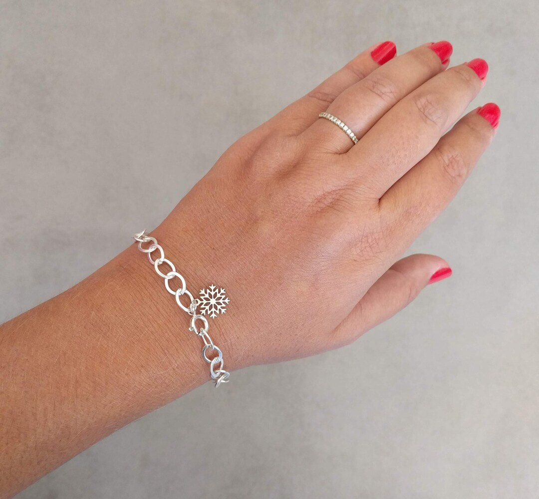 Silver Chain Bracelet, Snowflake Bracelet, Christmas Bracelet, Layering ...