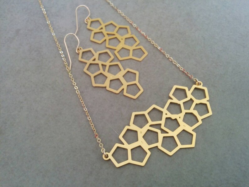 Gold Geometric Necklace Gold Jewelry Set Gold Necklace Gold - Etsy