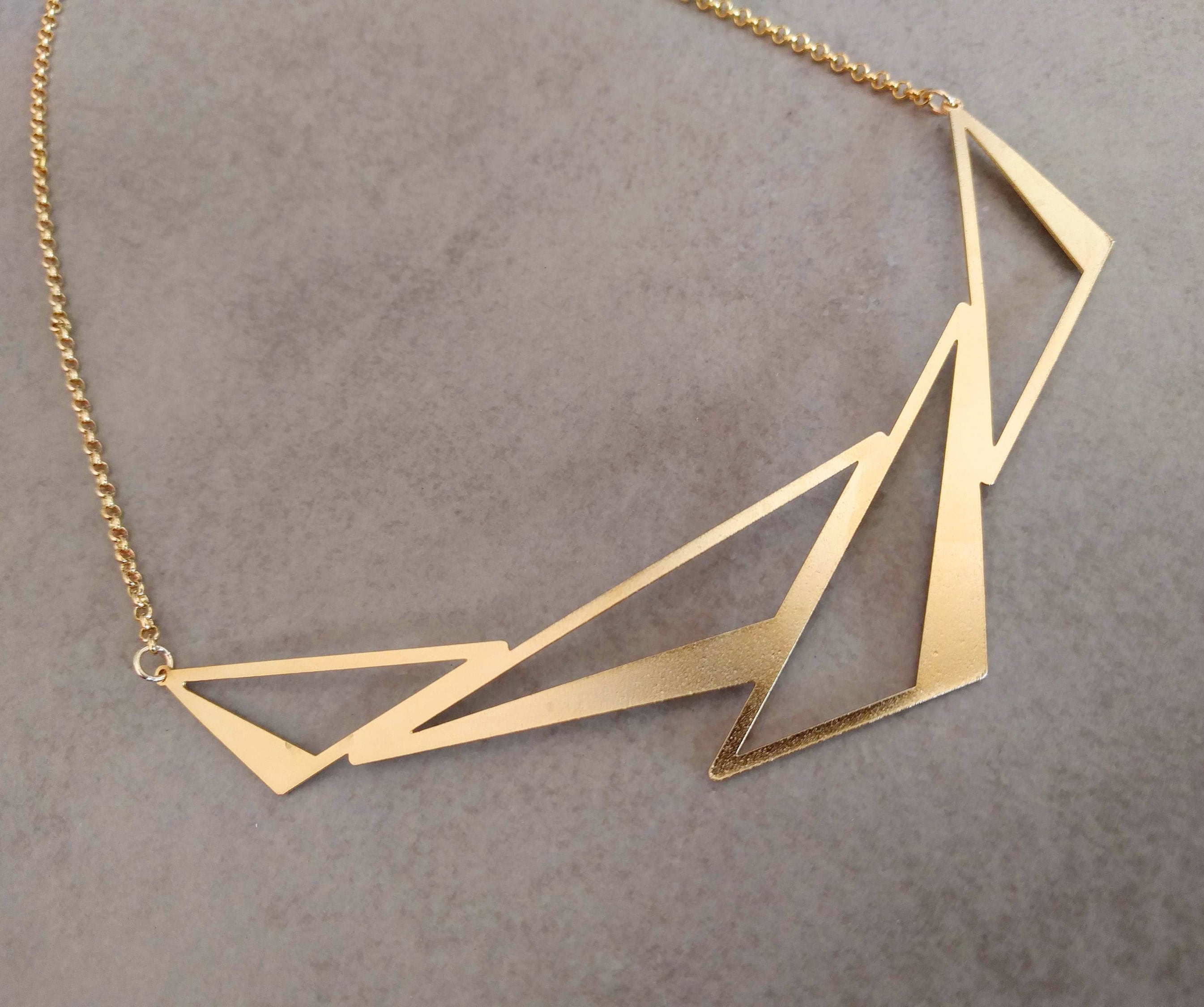 Gold Triangle Necklace, Geometric Necklace, Gold Necklace, Wide Gold ...