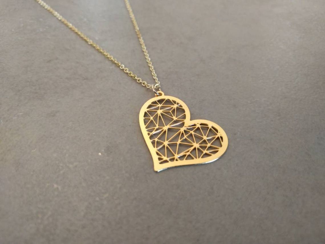 Valentine's Day Gift Heart Necklace Gold Heart Gold - Etsy