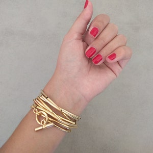 Gold Strand Necklace, Gold Layered Necklace, Gold Tube Necklace, Gold ...