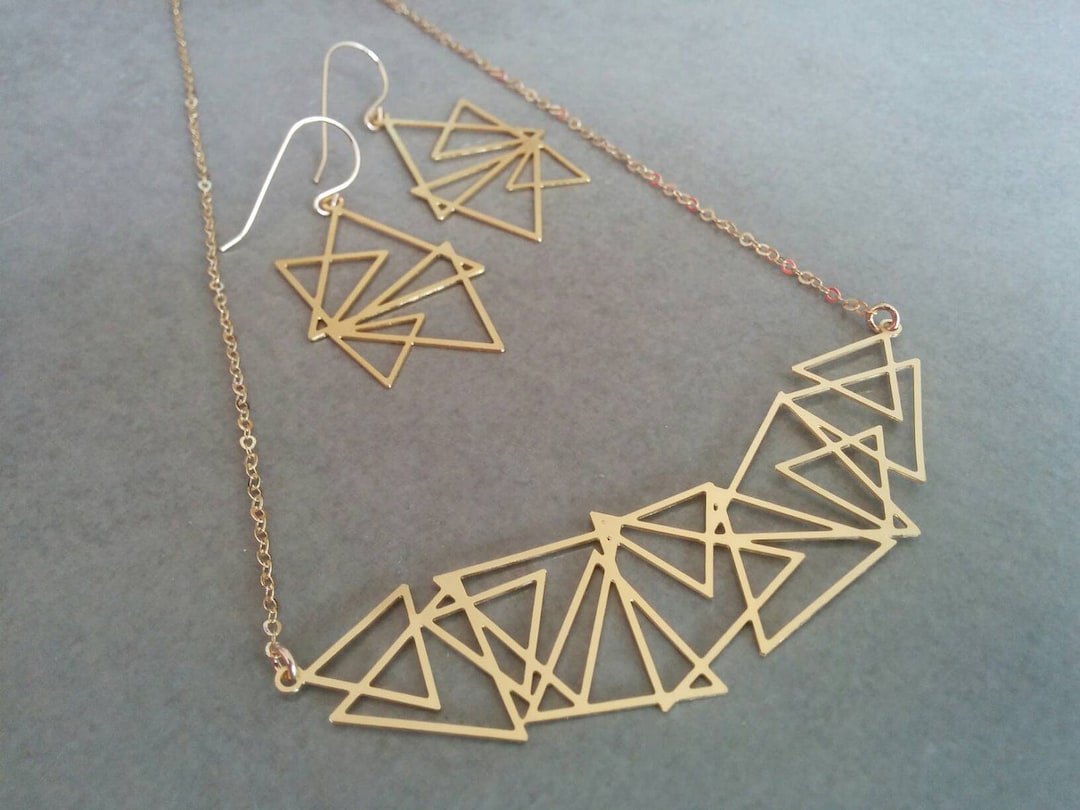 Gold Jewelry Set, Geometric Necklace and Earrings - Etsy