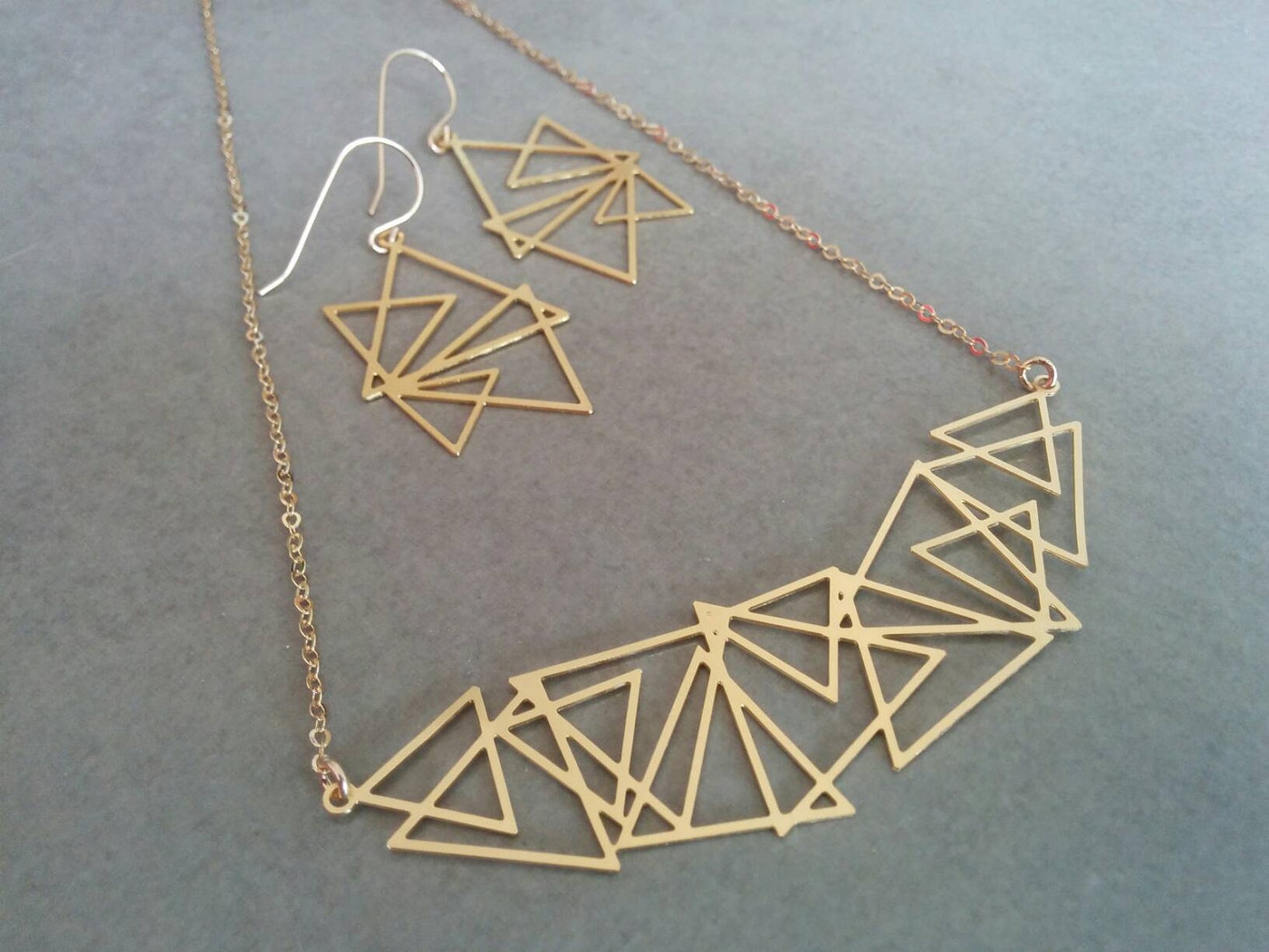 Gold Jewelry Set, Geometric Necklace and Earrings - Etsy