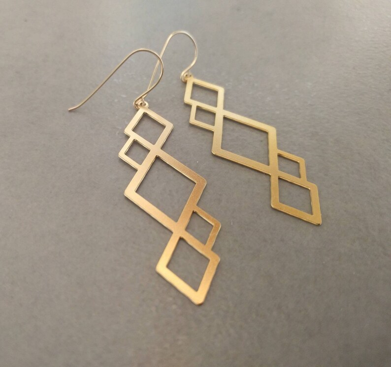 Geometric Earrings Dangle Earrings Gold Earrings Square - Etsy Israel