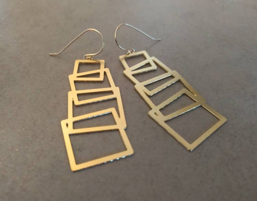 Geometric Earrings, Gold Earrings, Dangle Earrings, Geometric Jewelry ...
