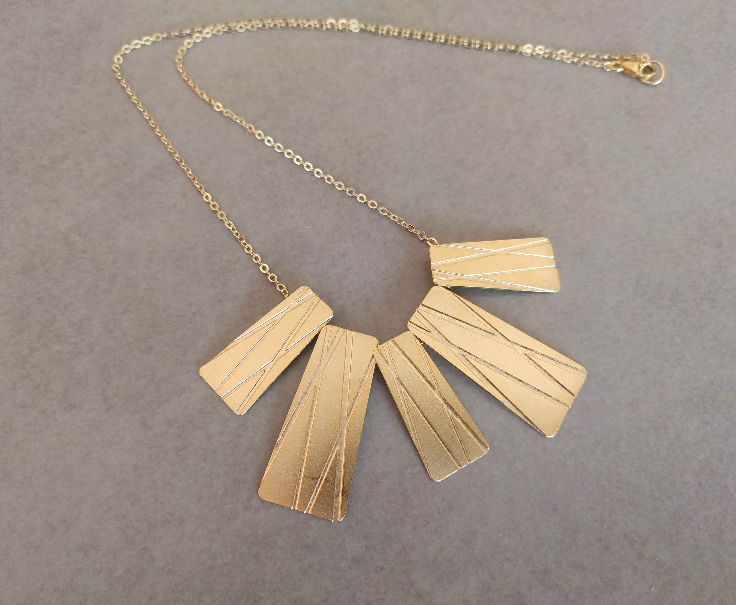 Gold Bib Necklace Gold Statement Necklace Geometric | Etsy