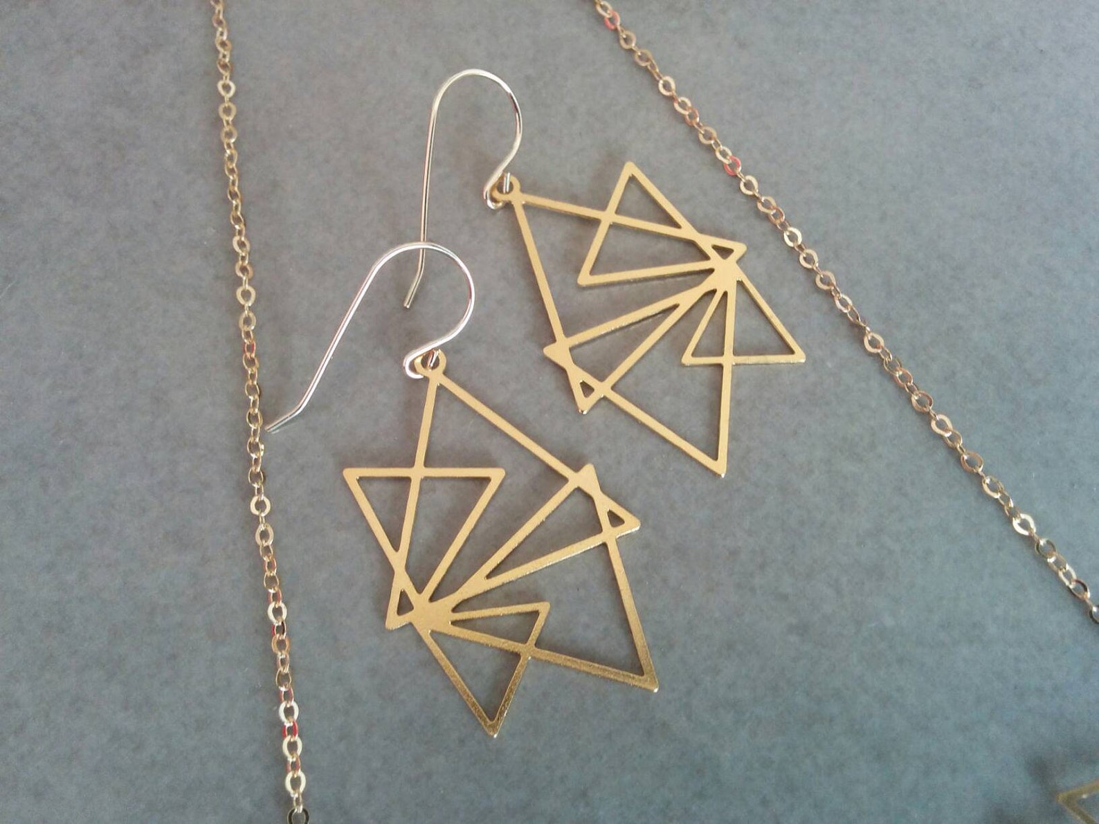 Gold Jewelry Set, Geometric Necklace and Earrings - Etsy