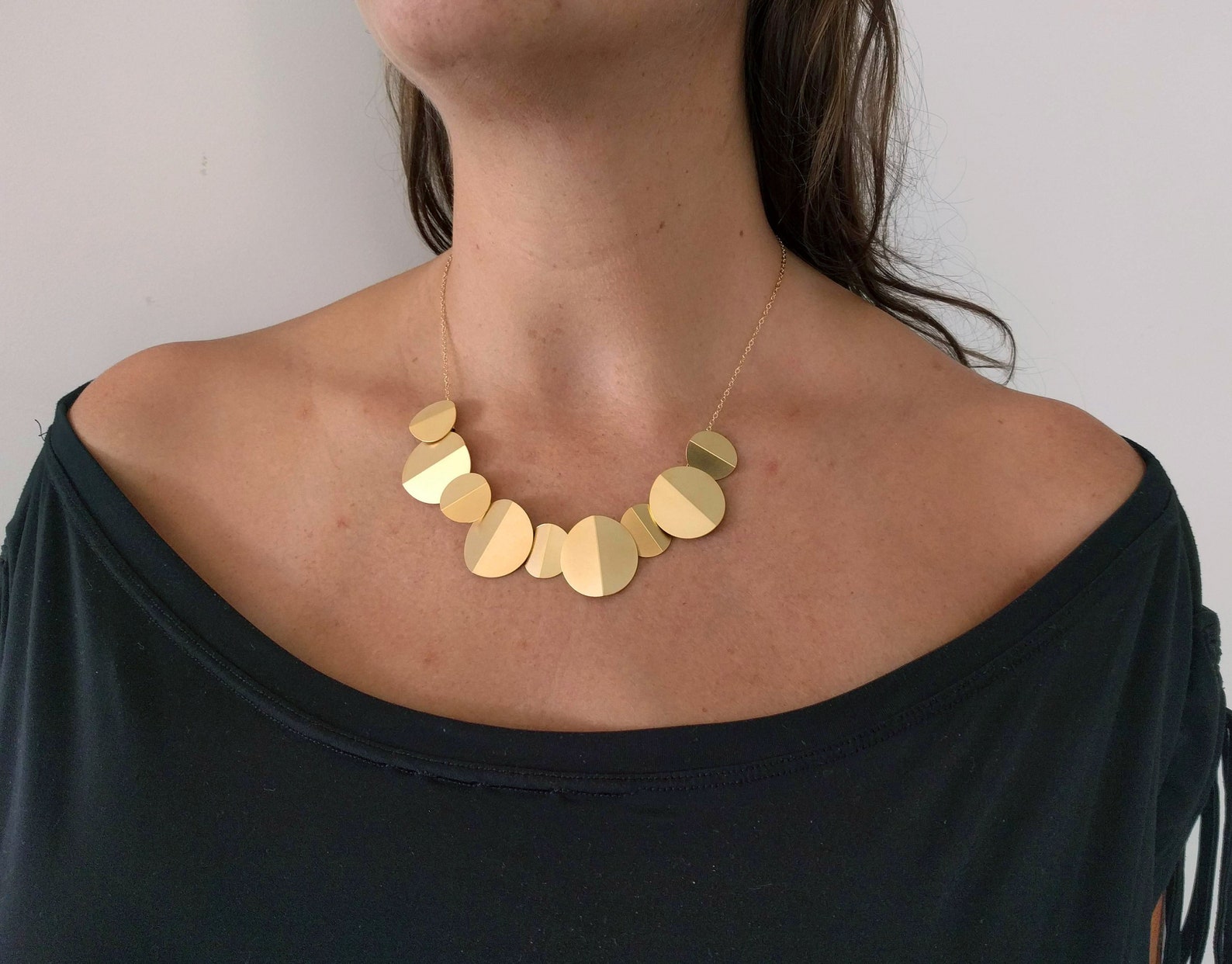 Gold Bib Necklace Origami Circle Necklace Gold Disc - Etsy