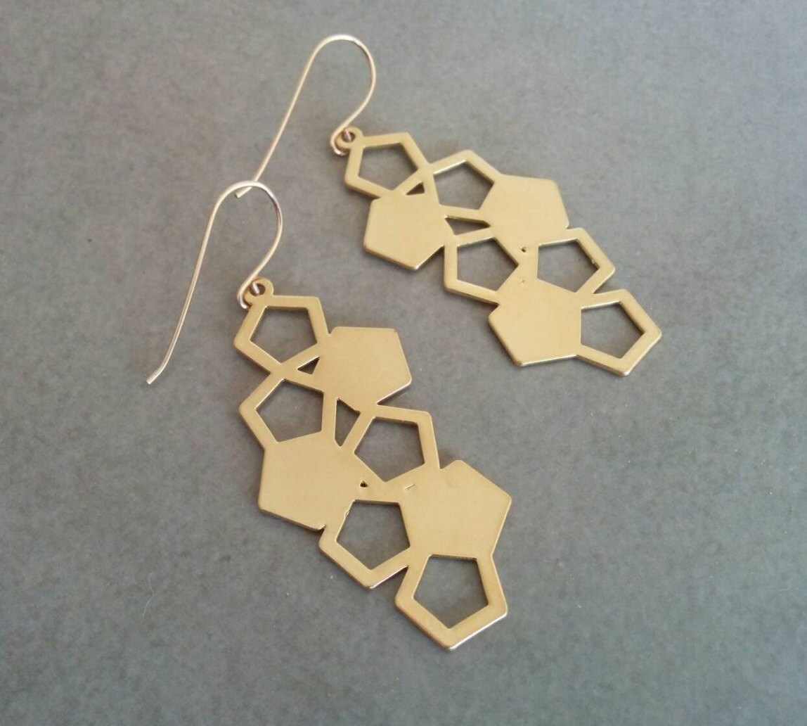 Geometric Earrings Gold Earrings Hexagon Earrings Geometric | Etsy