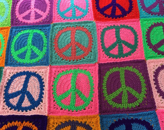 Peace Sign Blanket/crochet Peace Sign Blanket/handmade Afghan/peace ...