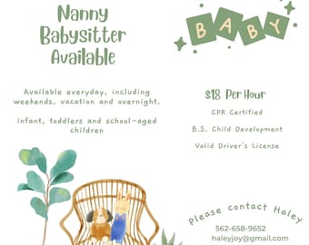 Babysitting Nanny Child Care Services Flyer Digital Card Editable ...