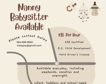 Babysitting Nanny Child Care Services Flyer Digital Card Editable ...