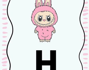 Labubu Happy Birthday Bunting Banner Template, Kids Cute Monsters ...