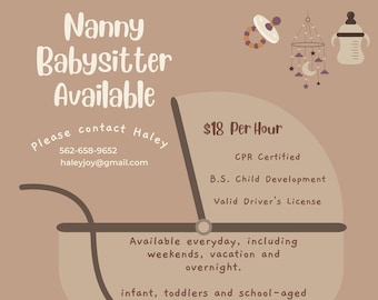 Babysitting Nanny Child Care Services Flyer Digital Card Editable Template PDF - Etsy