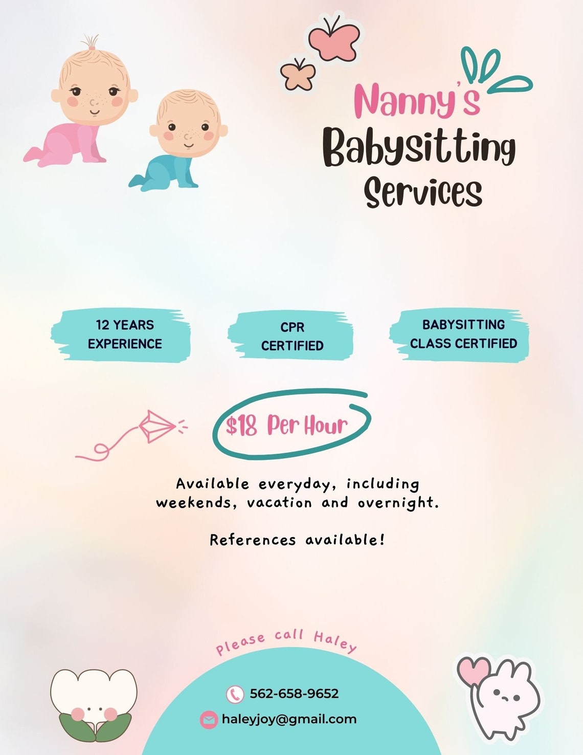 Babysitting Nanny Child Care Services Flyer Digital Card Editable ...