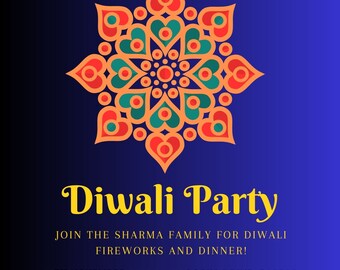 Diwali Party Invitation Digital Card Editable Template - Etsy