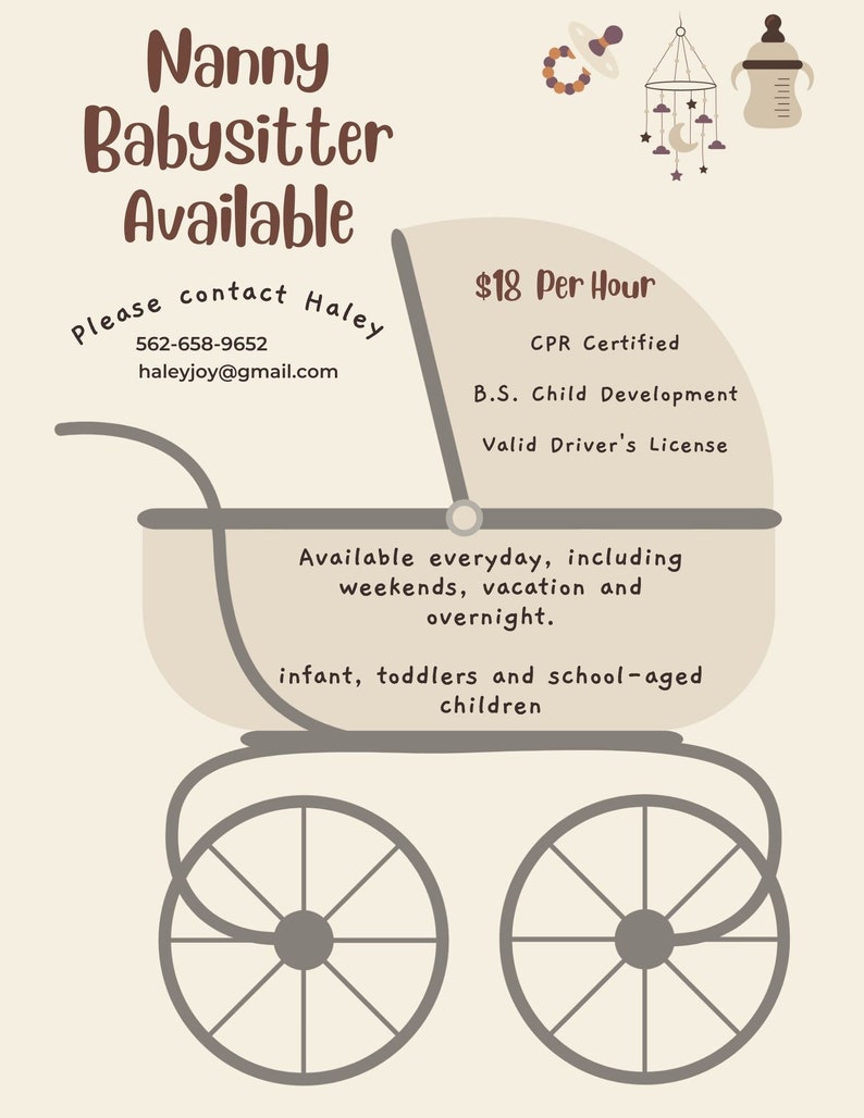 Babysitting Nanny Child Care Services Flyer Digital Card Editable ...