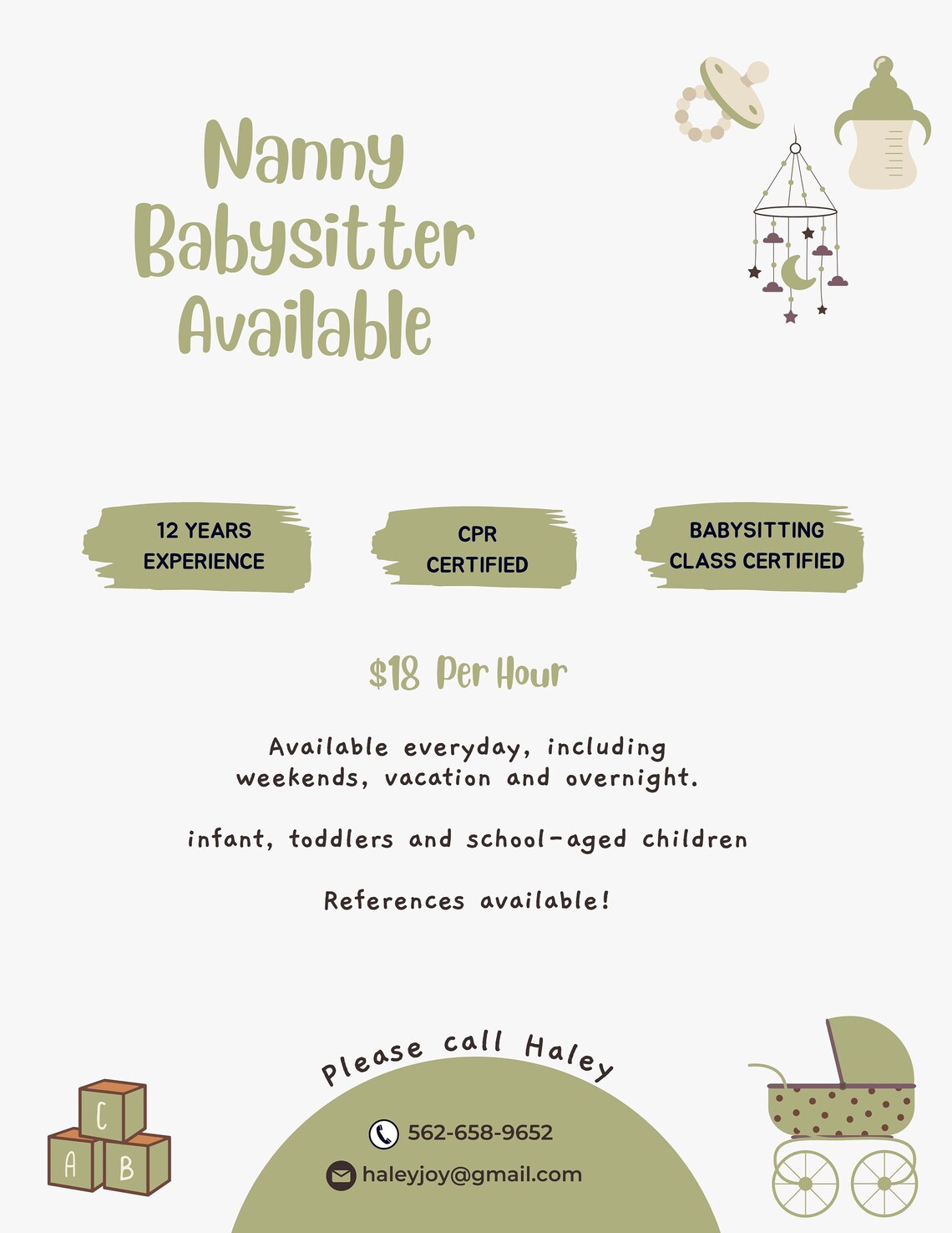 Babysitting Nanny Child Care Services Flyer Digital Card Editable ...