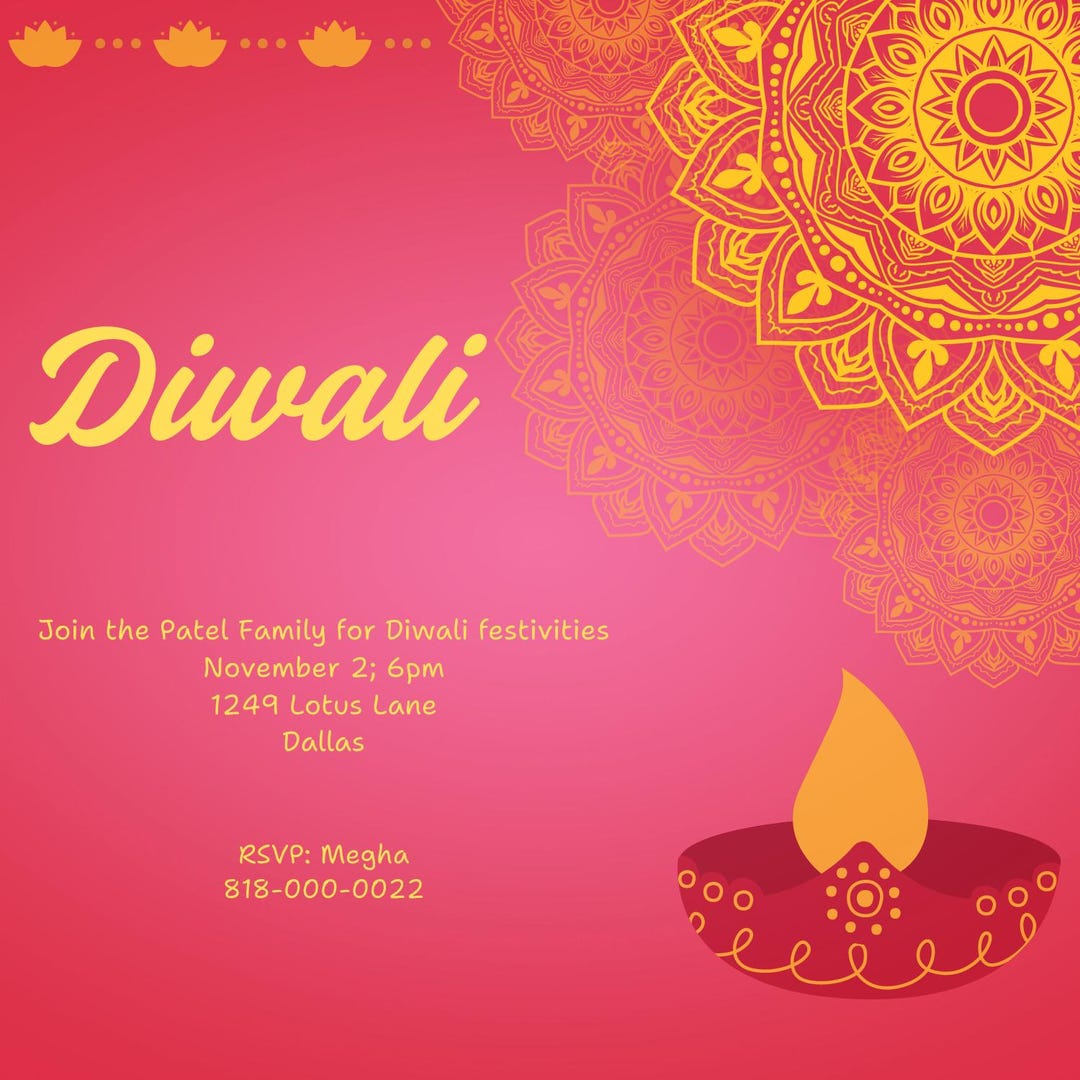 Diwali Party Invitation Digital Card Editable Template - Etsy