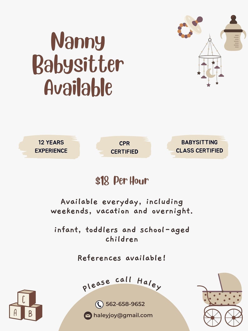 Babysitting Nanny Child Care Services Flyer Digital Card Editable ...