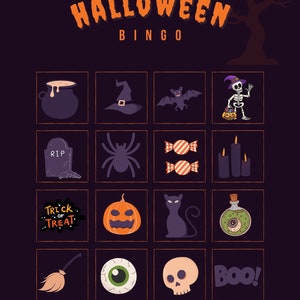 Halloween Bingo Cards, Printable Halloween Bingo, Halloween Party Game ...