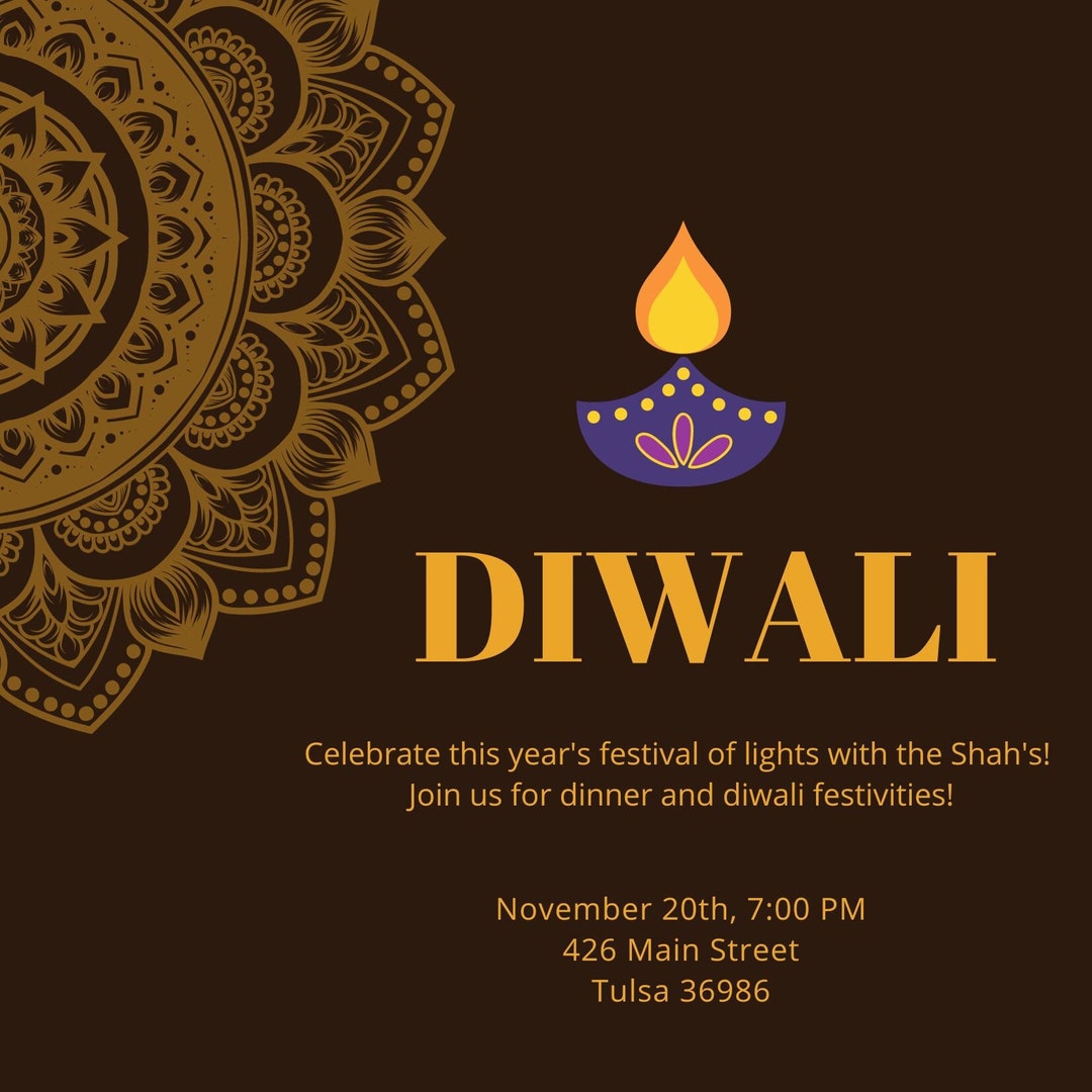 Diwali Party Invitation Digital Card Editable Template - Etsy