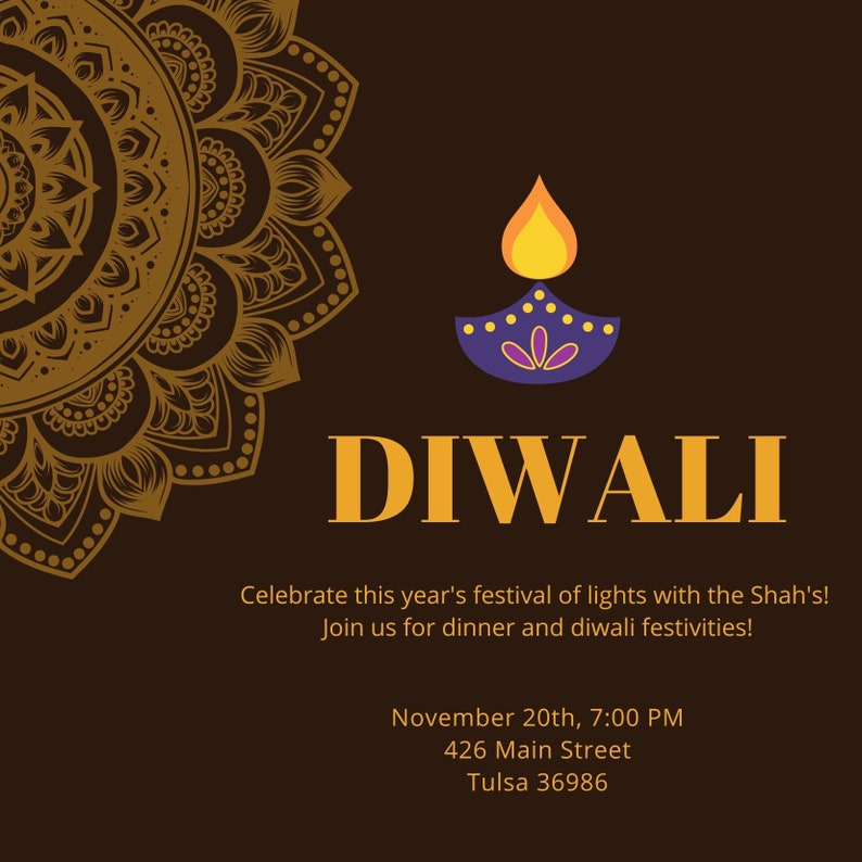 Diwali Party Invitation Digital Card Editable Template - Etsy