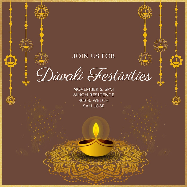 Diwali Party Invitation Digital Card Editable Template - Etsy
