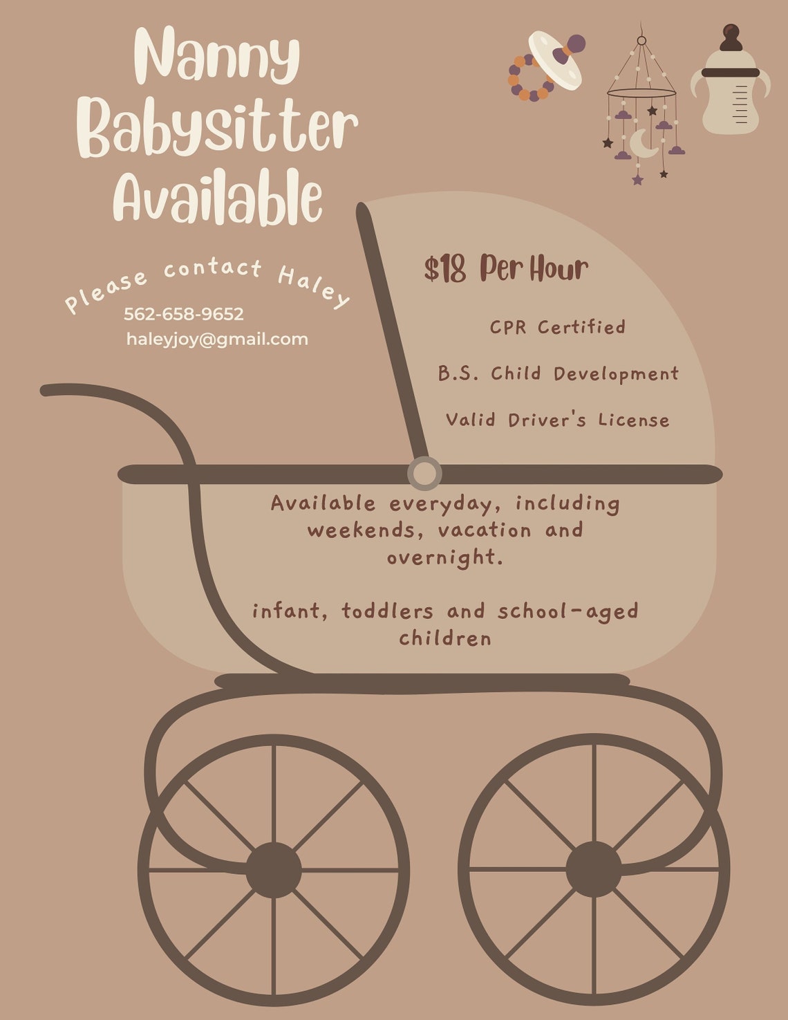Babysitting Nanny Child Care Services Flyer Digital Card Editable ...