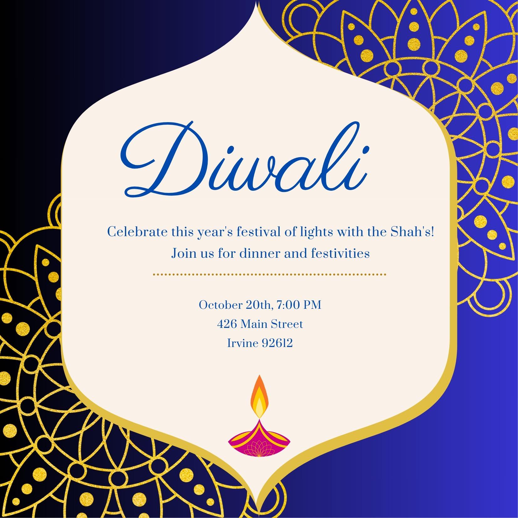 Diwali Party Invitation Digital Card Editable Evite Template - Etsy