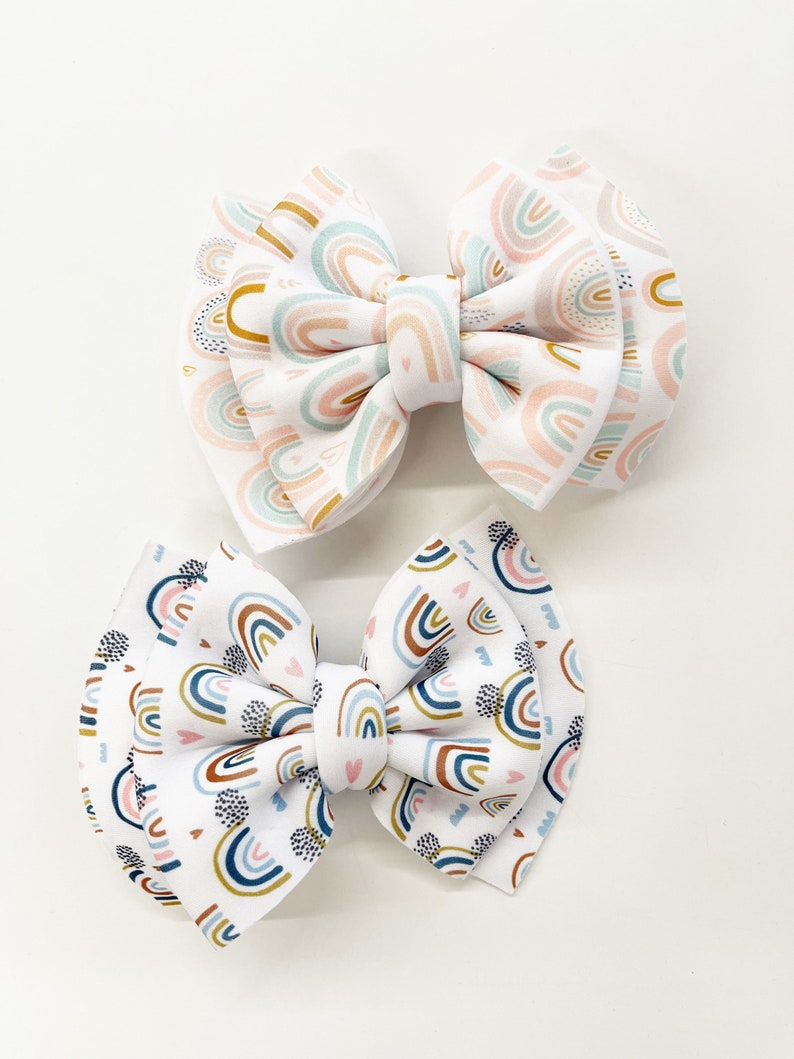 6 Double Puff Rainbow Bow Clips Rainbow Hair Bow Big Girl - Etsy