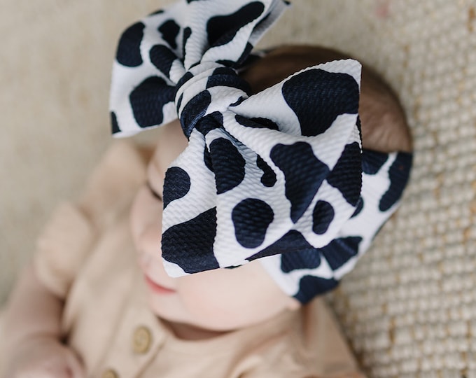 XL Farm Cow Bow Texture Headband, Baby Girl Headband, Farmer Headband ...