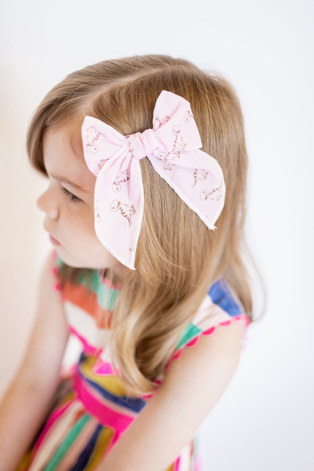 4 Blush T-rex Dino Serged Cotton Hair Bow, Dino Hair Clip, T Rex Hair ...