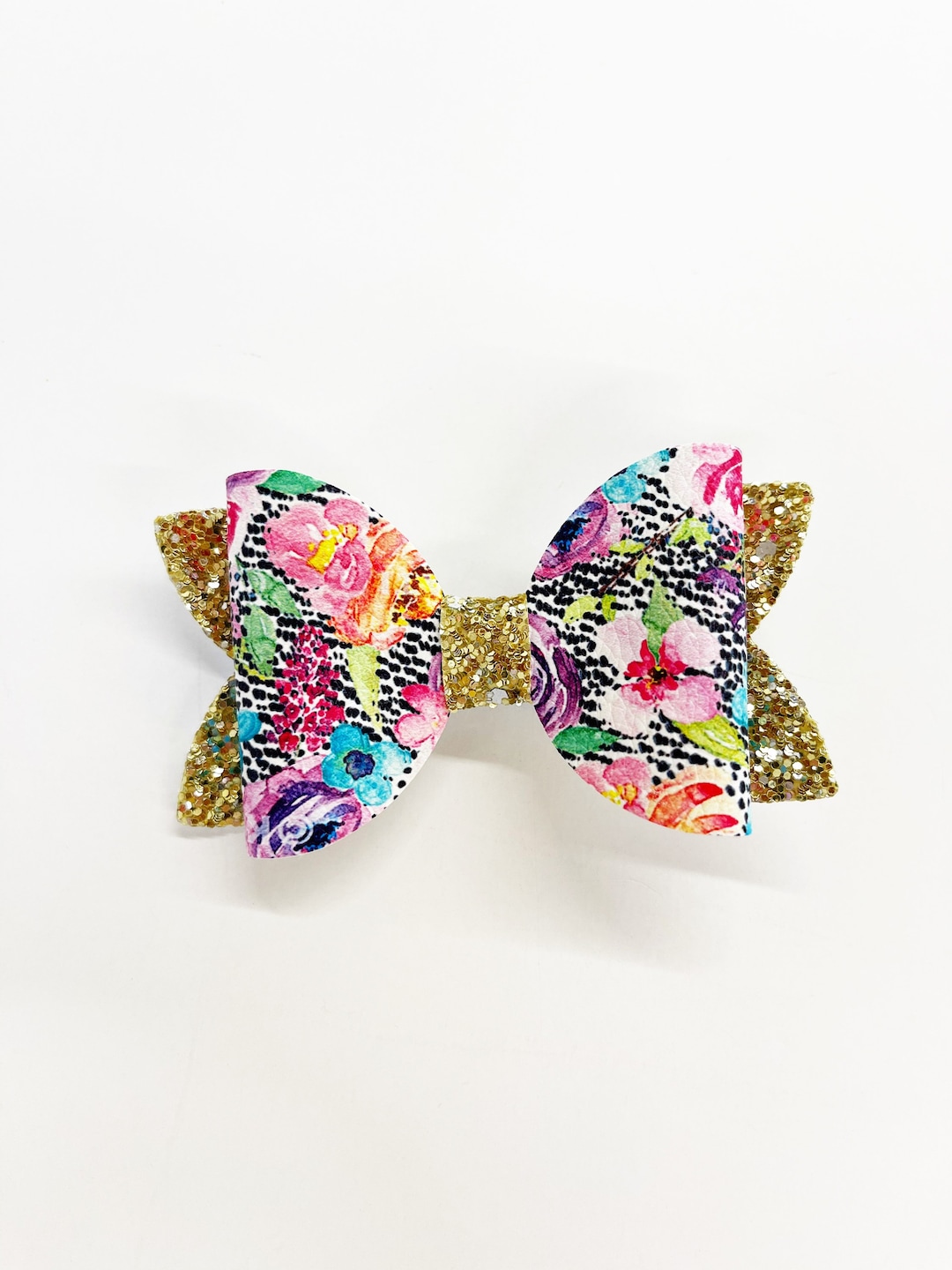 3.5 Golden Floral Faux Leather Bow Glitter Hair Bow Faux - Etsy