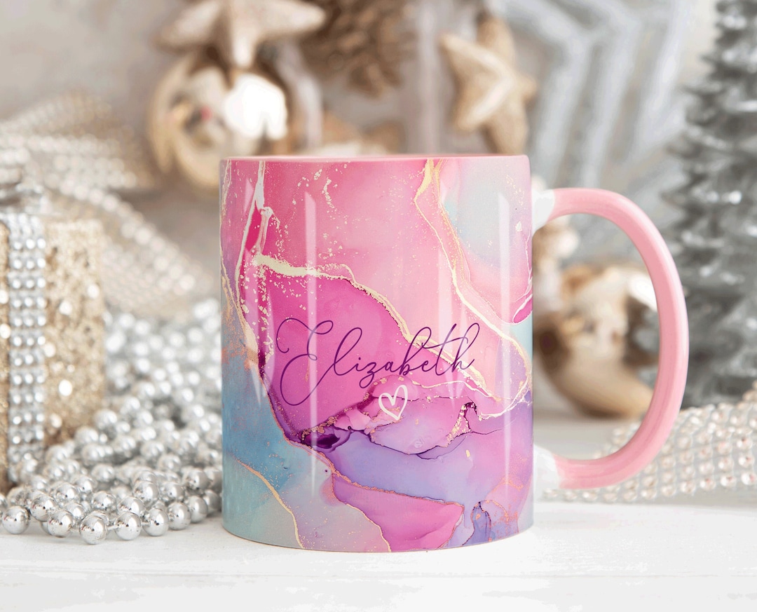 Pink Gold Marble Mug, Personalised Mug, Custom Name Cup, Coffee Tea Cup ...