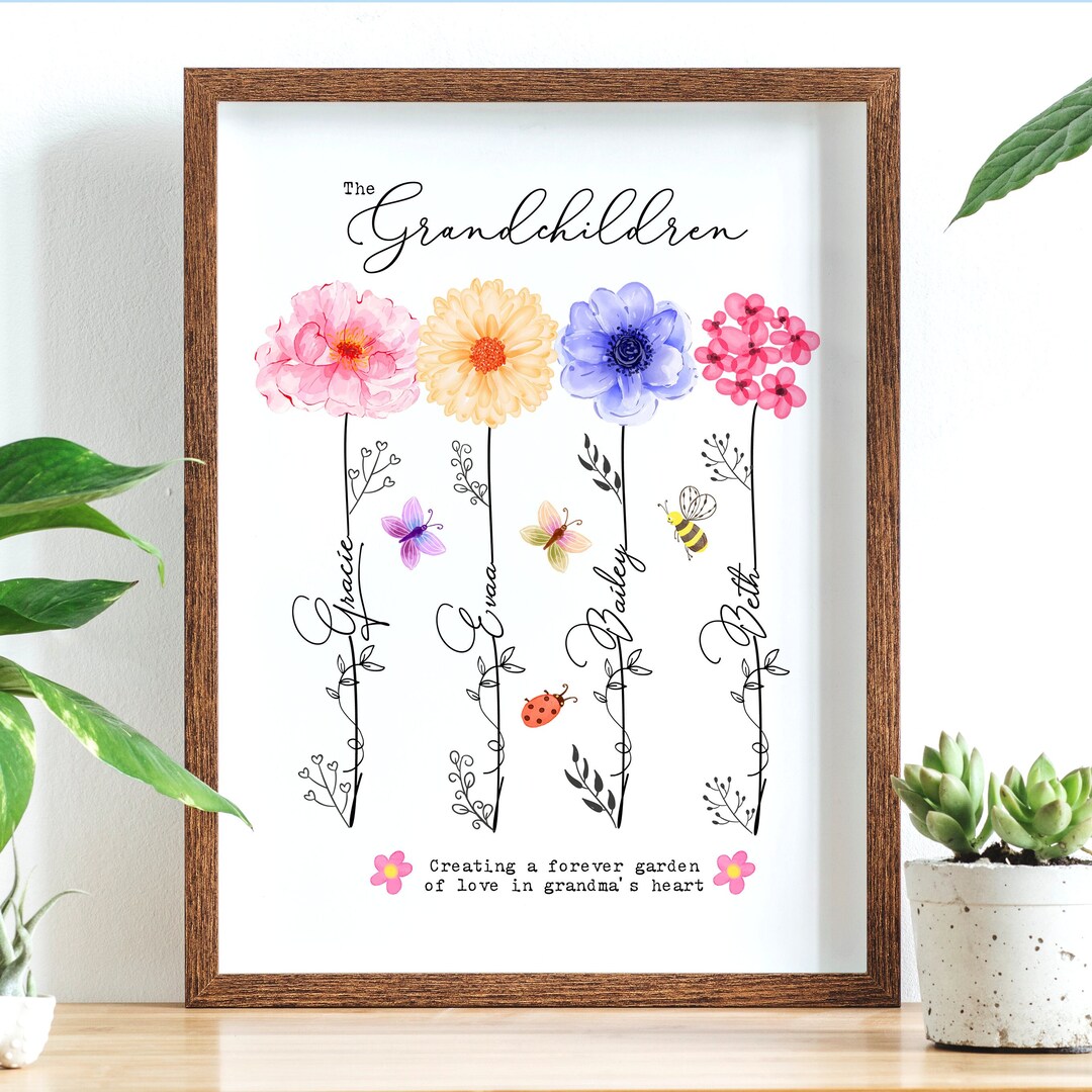 Personalised Flowers Grandma Gift, Grandmother Gift, Grandchildren ...
