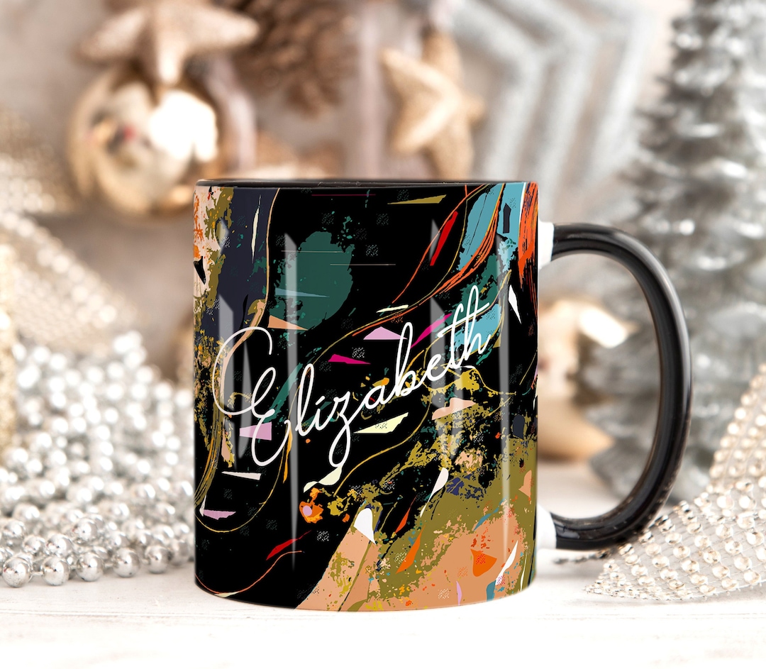 Abstract Art Mug, Personalised Mug, Custom Name Cup, Coffee Tea Cup ...
