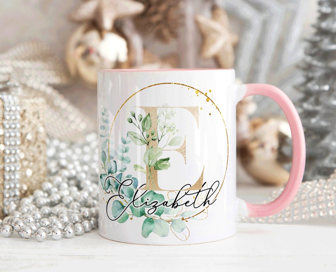 Name Wreath Mug, Personalised Mug, Custom Name Cup, Coffee Cup Gift for ...