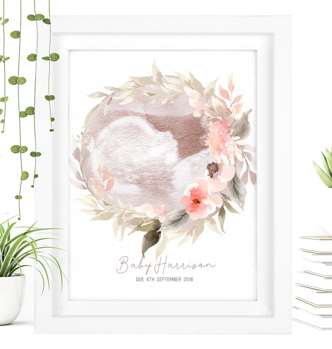 FRAMED Watercolour Baby Scan Print Art, Baby Scan Frame, Baby Shower ...