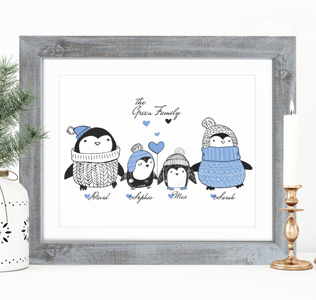 Personalised PENGUIN Family PRINT, Mum Gift, Family Tree Gift, Family ...