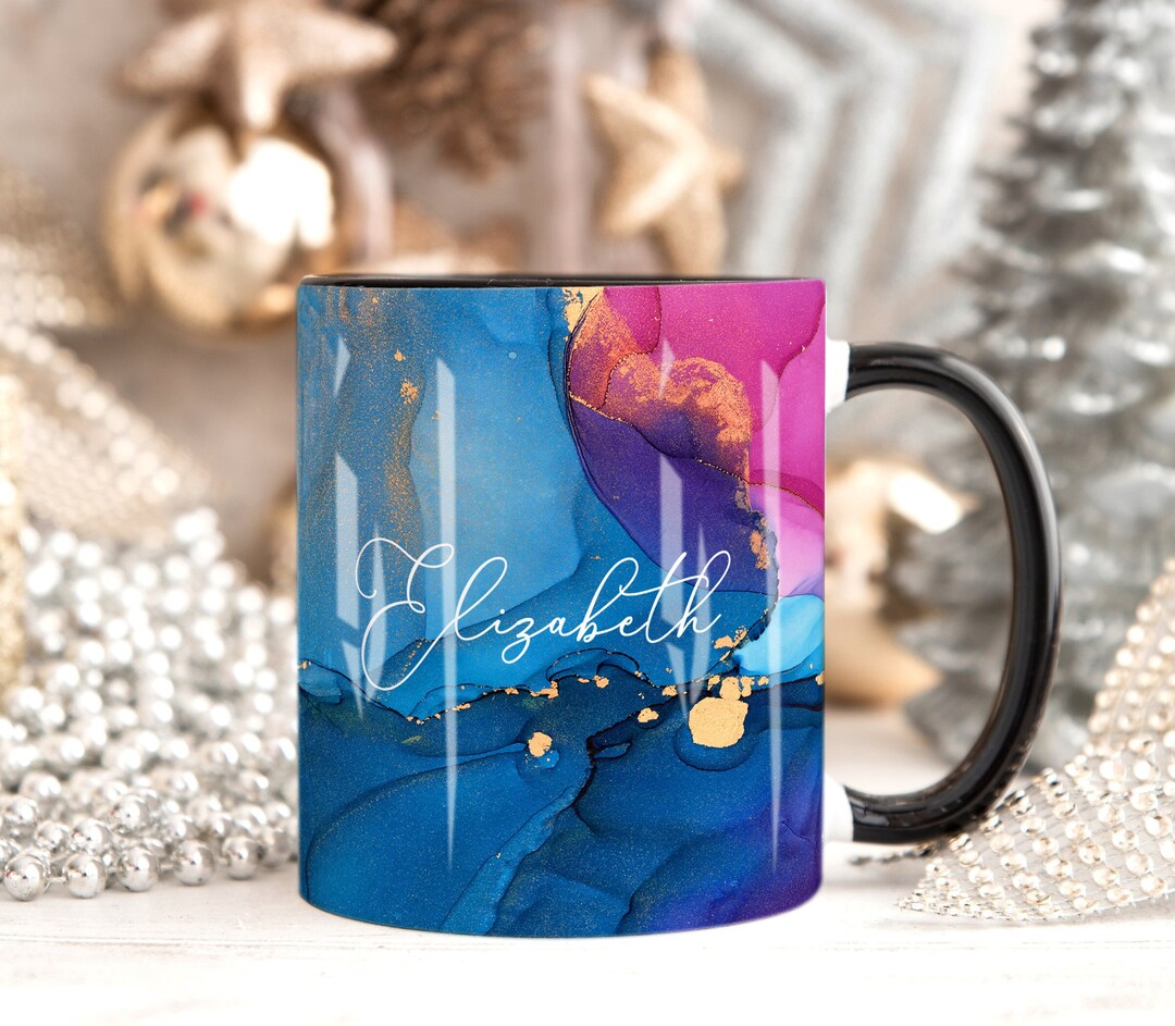 Blue Marble Mug, Personalised Mug, Custom Name Cup, Coffee Tea Cup Gift ...