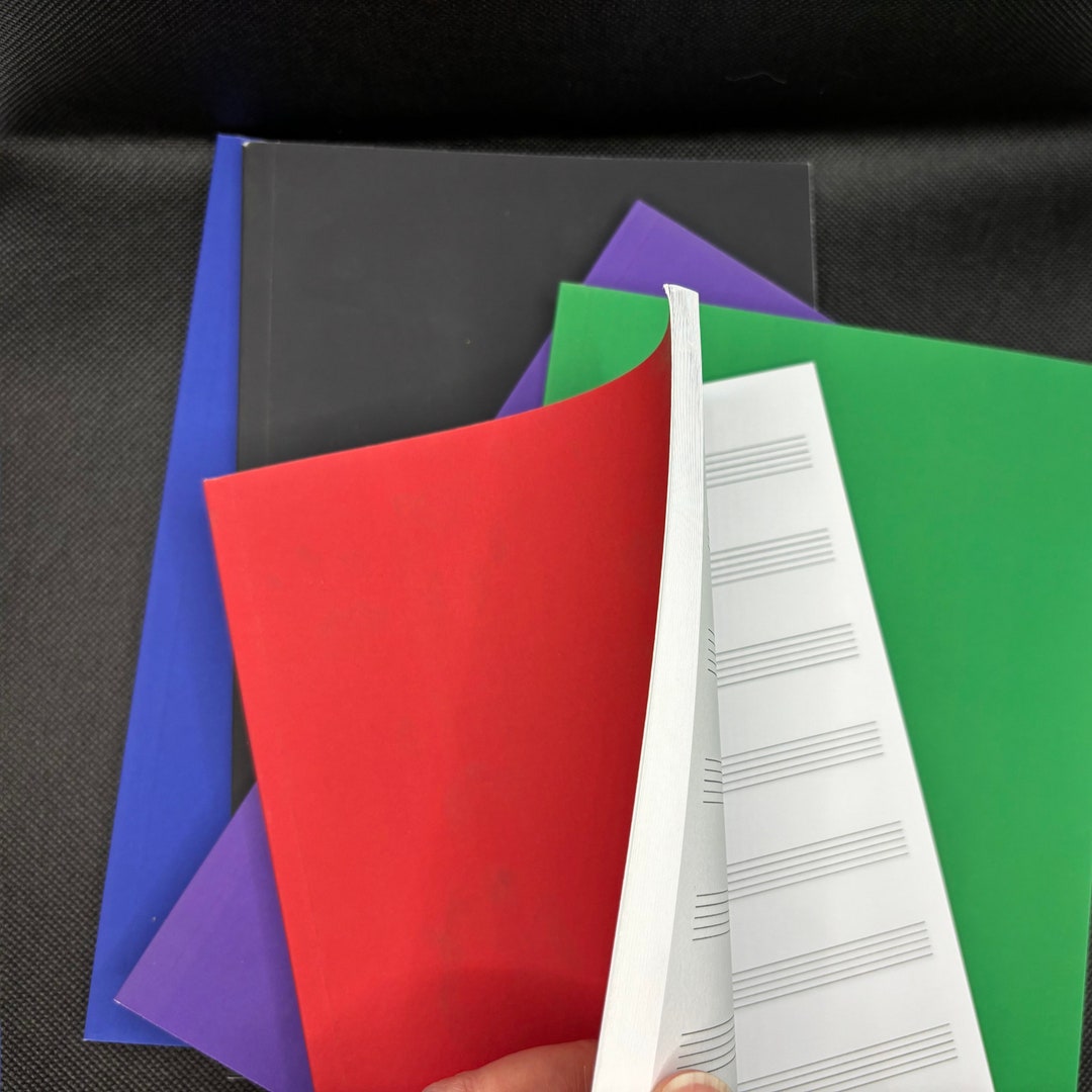 Music Staff Paper Notebook - Perfect Binding in Red, Blue, Green ...