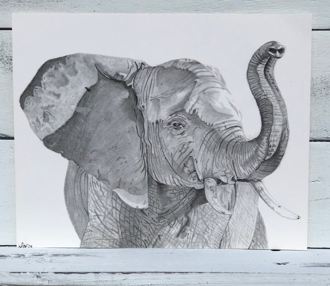 Elephant Art Print, Elephant Artwork, Pencil Drawn Elephant Print ...