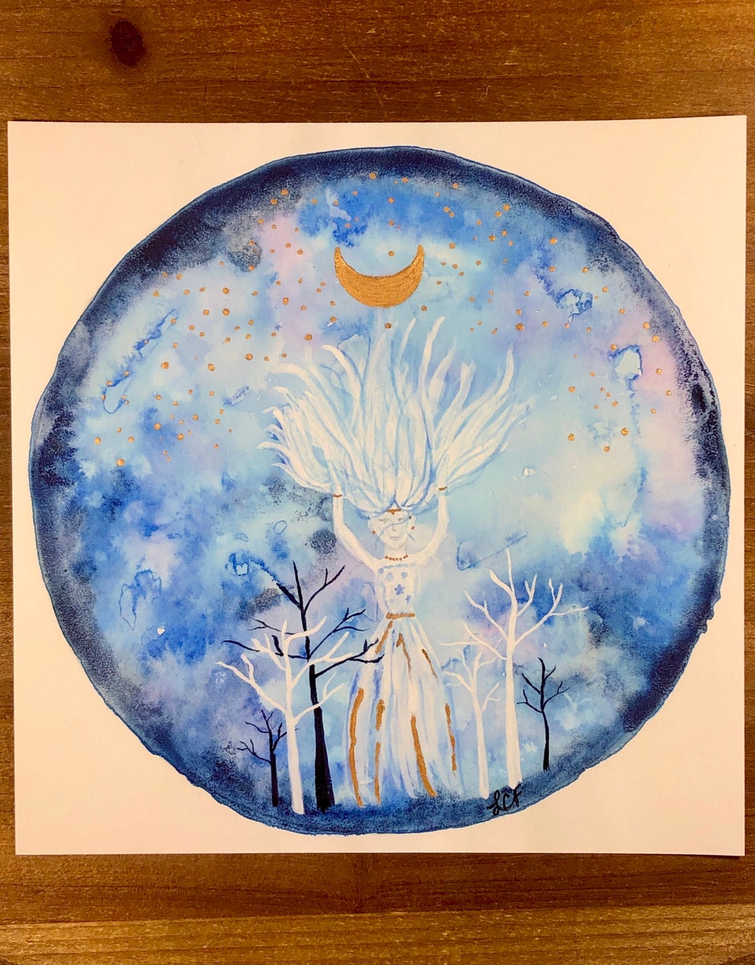 Golden Moon/moon Goddess Art/blue Moon/magical Moon Goddess Luna/faerie ...
