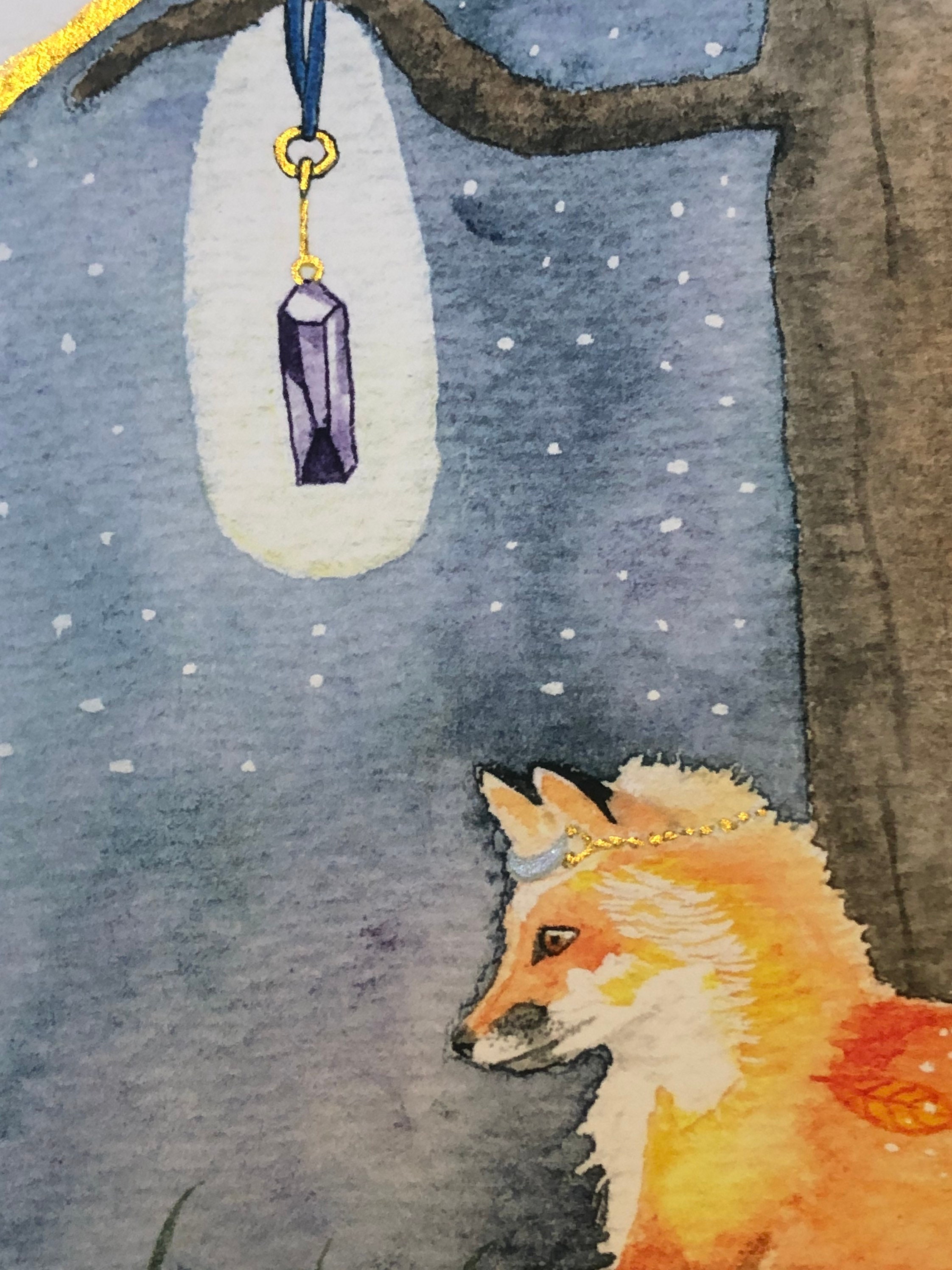 8x10 Fox Fantasy Art Print/forest Spirit Art/hand Painted Metallic Gold ...